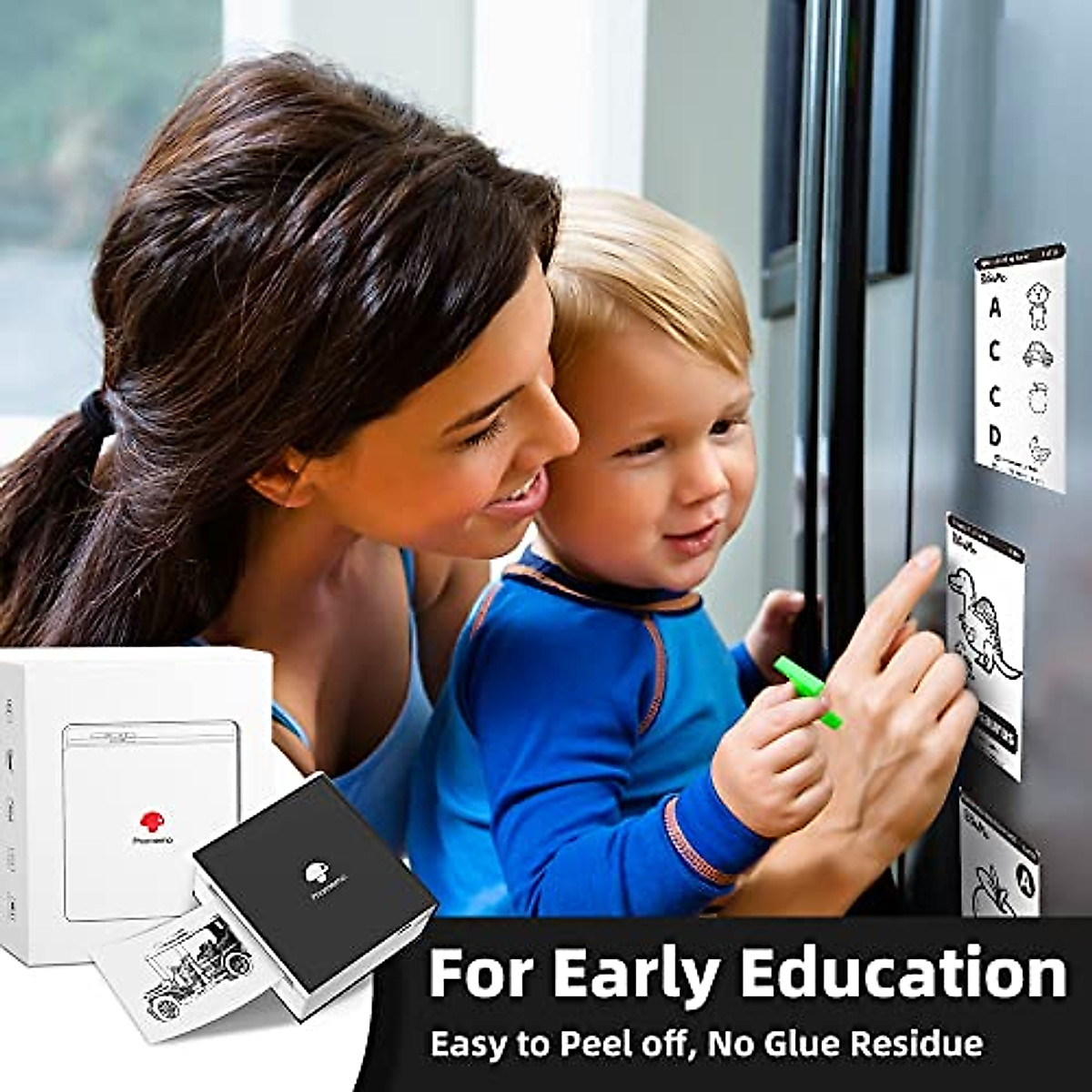 Phomemo M02 Wireless Sticker Printer, Portable Bluetooth Photo Printer Pocket Thermal Sticker Maker Mobile Printer, Compatible with iOS and Android, for Print Photo, Journal, Fun, Black and White