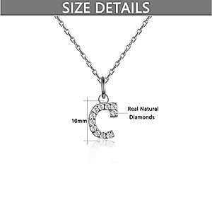 CTIEIP Sterling Silver Natural Diamond Initial Letter C Pendant Necklace for Women Diamond Alphabet A-Z Necklace 14-22 Inch