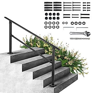 VEVOR Handrail for Outdoor Steps, 4-5 Steps Outdoor Handrail, Adjustable Metal Staircase Handrail, Thickened Stair Railings for Porch Railing, Deck Handrail