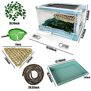 Hamiledyi Foldable Reptile Terrariums Kit, 6 PCS Gecko Tank Starter Kits Mini Transparent Lizard Habitat Cages for Iguana, Snake, Bearded Dragon, Tortoise, Chameleon 15.6" x 11.6" x 9.4" Blue