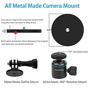 PellKing Magnet Camera Mount for GoPro,Heavy-Duty Metal Car Powerful Magnetic Camera Mount with 360 Degree Rotation Ball Head for Car Body,Compatible with GoPro Hero 9 Black 8/7/6/5,Etc