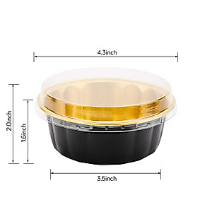 Beasea Disposable Ramekins with Lids, 8 oz 50 Pack Black Gold Aluminum Foil Cups, Disposable Creme Brulee Muffin Cupcake Baking Cup Mini Pudding Cups for Party Wedding Birthday