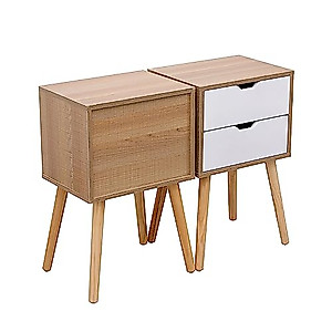 vipace Set of 2 Nightstand,Mid-Century End Side Table with 2 Drawer and Solid Wood Legs, Bedside Table for Bedrooms, Modern Storage Cabinet for Living Room Furniture (Natural)