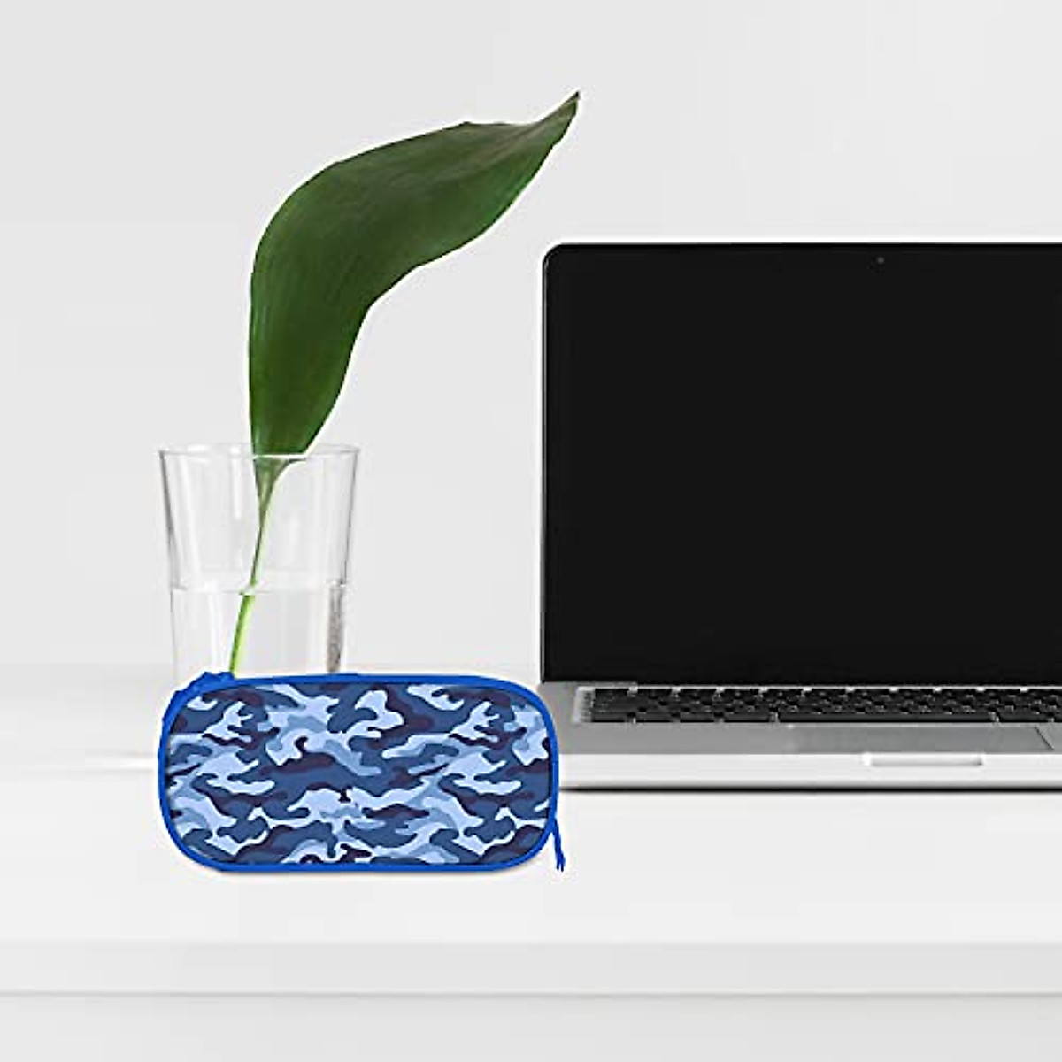 Camo Pencil Case Box, Large Capacity Blue Pencil Bag Pouch Marker Organizer with 2 Compartments & Durable Zipper, Cool Stationary for Primary Middle High School College Office