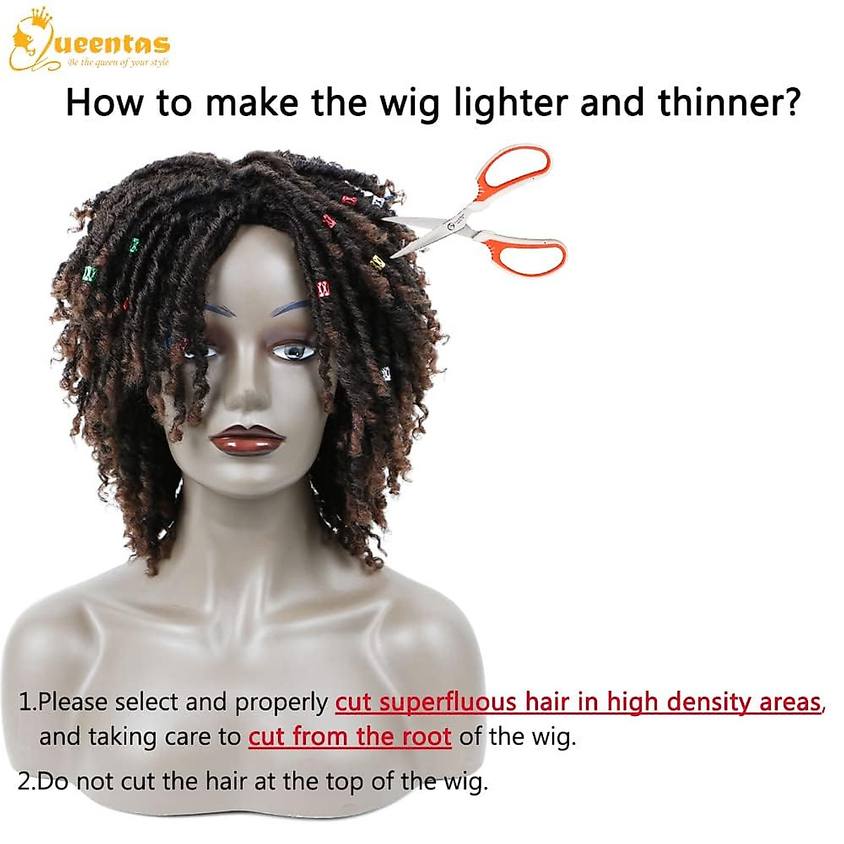 QUEENTAS Dreadlock Wigs for Black Women and Men Short Curly Big Afro Braided Wigs Faux Locs Twist Braiding Synthetic Wigs (Black to Brown)