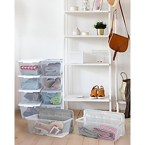 EOENVIVS Plastic Storage Container 12 Pack Plastic Storage Bins with Lids, Stackable Shoe Organizer Boxes Storage Baskets for Organizing Closet Organizers and Storage, Clear+Grey