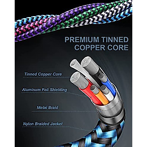 Multiple Charger Cable 2 in 1 iPhone and Android USB Charging Cable, 4ft Nylon Braided Multi Charging Cable with Type-C/Lightning Port Compatible with iPhone 14 Pro Max/14/13/12, iPad, Samsung, Google