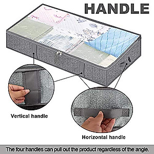 Under the Bed Storage Bags Container,Foldable Large Capacity Underbed Bins Organizer with 4 Strong Handles,2 Sturdy Zippers and Clear Window for Blanket Comforter Clothing Bedding