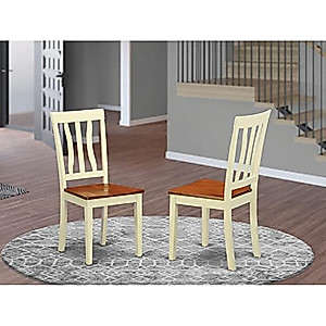 East West Furniture ANC-WHI-W Dining Room Slat Back Solid Wood Seat Chairs, Set of 2, Buttermilk & Cherry