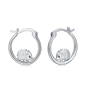 CHENGHONG Hedgehog Earrings 925 Sterling Sliver Hedgehog Hoop Earrings Hypoallergenic Cute Animal Huggies Eearrings Hedgehog Jewelry Gifts for Women
