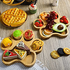 2 Pcs Paw Shaped Bamboo Serving Tray Pumpkin/Maple Leaf Snack Platter with Grooves Claw Heart Candy Dish Bowl Gifts for Thanksgiving Dog Birthday Party Supplies (Paw)