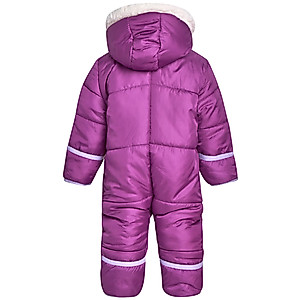 Pink Platinum Baby Girls' One-Piece Puffer Winter Snowsuit with Hood (Newborn & Infant), Size 18/24M, Plum