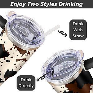 thmasamwr Cow Print Tumbler with Lid and Straw, Stainless Steel 40oz Tumbler with Handle, Cow Print Travel Coffee Mug Water Bottle, Highland Cow Gifts Cups for Women and Girls
