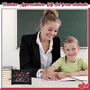 Highergo 16 Pcs Teacher Appreciation Gift Set for Women, 8 Teacher Makeup Pouch Cosmetic Bags and 8 Teacher Bangle Bracelets, Graduation End of Year Thank You Gifts for Teacher (Rule Style)