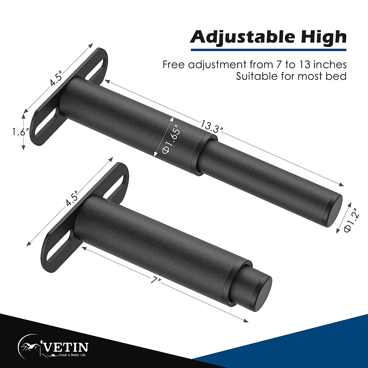 VETIN Bed Frame Support, 7-13 inches Bed Support Legs, Bed Frame Support Leg, Bed Support Legs Replacement, Adjustable Bed Legs (4, 7.08 inch)