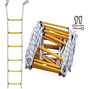 Flame Resistant Emergency Fire Safety Evacuation Ladder,Emergency Fire Escape Ladder Flame Resistant Safety Extension Rope Ladder with 2 Hooks,Homes Reusable Compact & Portable External Ladder