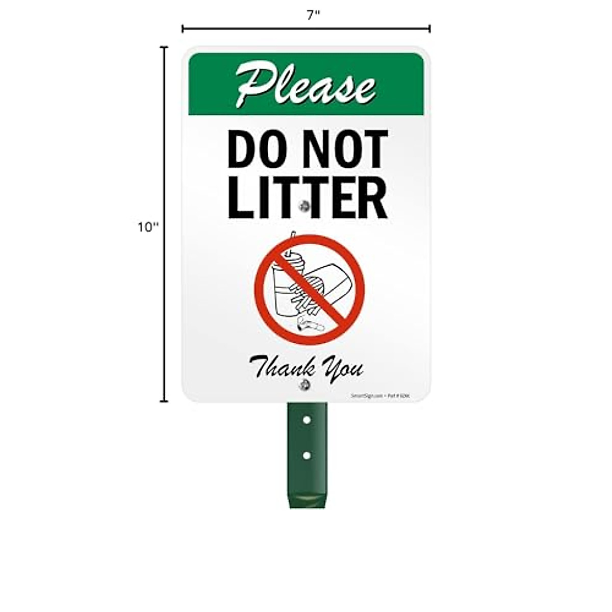 SmartSign 10 x 7 inch “Please Do Not Litter - Thank You” Yard Sign with 18 inch Stake, 40 mil Laminated Rustproof Aluminum, Multicolor, Set of 1, Made in USA