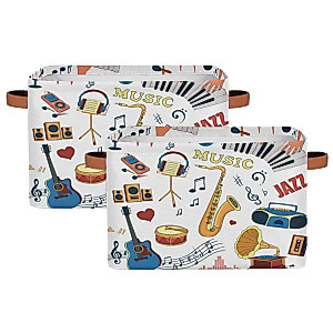 Musical Instruments Storage Basket Cube Piano Guitar Large Toys Storage Box Bin with Handle Collapsible Closet Shelf Cloth Organizer for Nursery Bedroom,15x11x9.5 in,1 Pack
