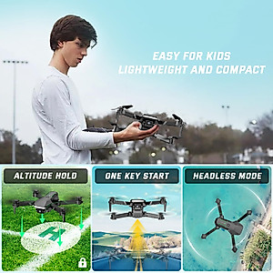 Heygelo S80 Drone with Camera for Adults, Foldable 1080P HD Mini Drones for Kids Beginners, Remote Control Helicopter Boys Toys/Gift with FPV Live Video, Full Guards, One Key Start, 2 Batteries