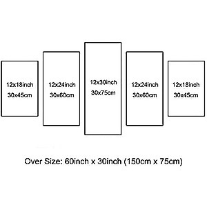 HW Hongwu Wall Art Canvas Abstract Print Picture 60x30 inch Blue Graffiti Paintings Gold Foil Line Artwork 5 Panels a Set for Living Room