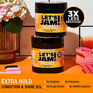 SoftSheen-Carson Let's Jam! Shining and Conditioning Hair Gel by Dark and Lovely, Extra Hold, All Hair Types, Styling Gel Great for Braiding, Twisting & Smooth Edges, Extra Hold, 4.4 oz
