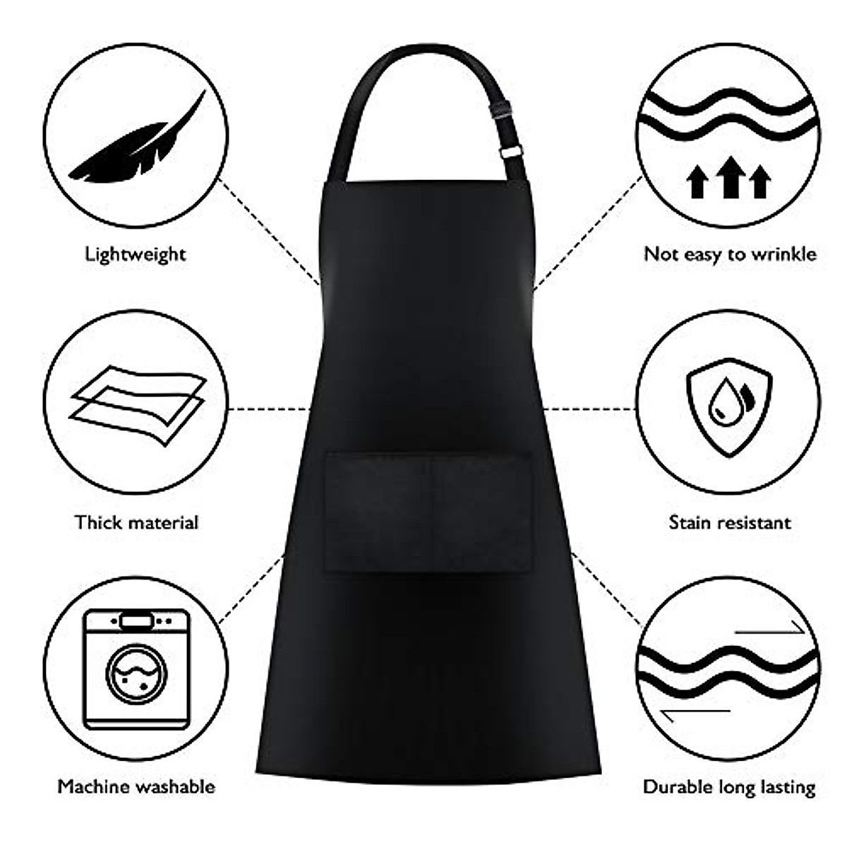 Jubatus 2 Pack Bib Aprons with 2 Pockets Cooking Chef Kitchen Apron for Women Men, Black