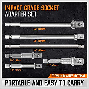 6-Piece Impact Square Drive Socket Adapter Set, 1/4" 3/8" 1/2" Impact Driver Socket Adapter, 1/4 Shank Impact Adapter Set