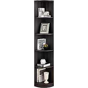 ICE ARMOR 5 Tier Corner Bookcase Wooden Display Bookshelf Storage Rack Multipurpose Shelving Unit for Living Room Home Office in Black Finish, (99JET100-2022-15)