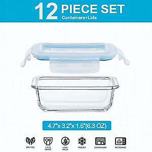M MCIRCO [12-Pack, 6.3oz] Small Glass Food Storage Containers, Small Glass Containers with Lids, Small Glass Jars for Snacks, Dips, Sauces, BPA Free, Freezer, Microwave & Dishwasher Friendly, Blue