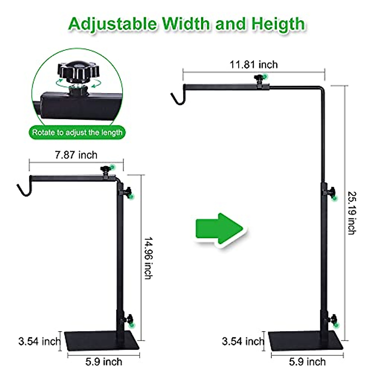 LISINAN Adjustable Reptile Terrarium Heat Lamp Stand,Metal Reptile Lamp Holder Bracket with Turtle Tank Light Fixture Accessories,Used for Lizards Snakes Amphibians Tortoise Habitat(M, 11.81"x25.19")