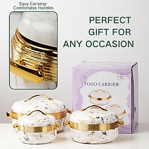 TOMANOON Round Thermal Hot/Cold Serving Bowls Set of 3, 3.5/2/1 L Insulated Casserole Dishes With Lid, Great for salad, stews, and soup, Ideal for parties, holidays, and Travel(Marble White)