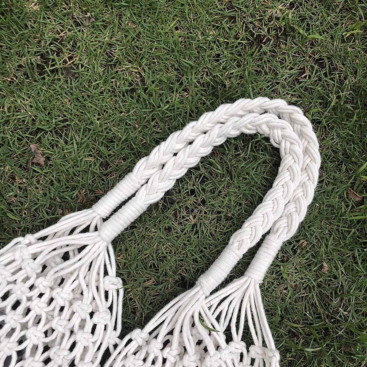 Hixixi Cotton Rope Travel Beach Fishing Net Handbag Shopping Woven Shoulder Bag for Women Girls (White)