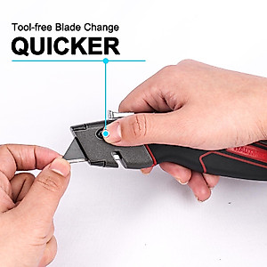 HAUTMEC Heavy Duty Utility Knife With Dual Cutting Mechanism，Safety Auto-Retracting and Precision 3 Position Depth Tough Cutting, Professional Retractable Box Cutter With 3 Black Sk4 Blades, HT0311