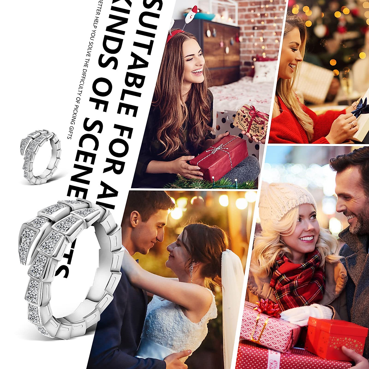 GEVOLCM Au750 Alloy Ring, Diamond Set Alloy Ring, Unique Snake Diamond Ring, Best Gift