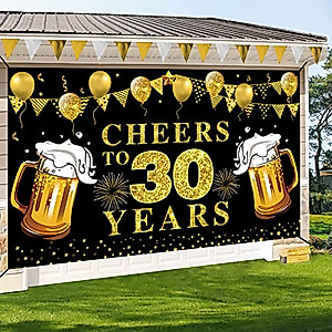 Happy 30th Birthday Banner Decorations, Black Gold Cheers to 30 years Backdrop Party Supplies, 30th Anniversary Photo Booth Poster Sign Decor (72.8 x 43.3 Inch)