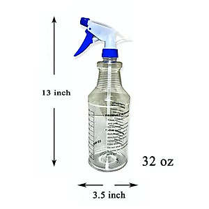 3 Pack Empty Spray Bottles, Spray Bottles for Cleaning Solutions, All - Purpose with Clear Finish, Pressurized Sprayer, Adjustable Nozzle, Printed Measurements and Checkbox (32 Ounce)