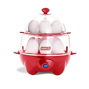 DASH Deluxe Rapid Egg Cooker for Hard Boiled, Poached, Scrambled Eggs, Omelets, Steamed Vegetables, Dumplings & More, 12 capacity, with Auto Shut Off Feature - Red