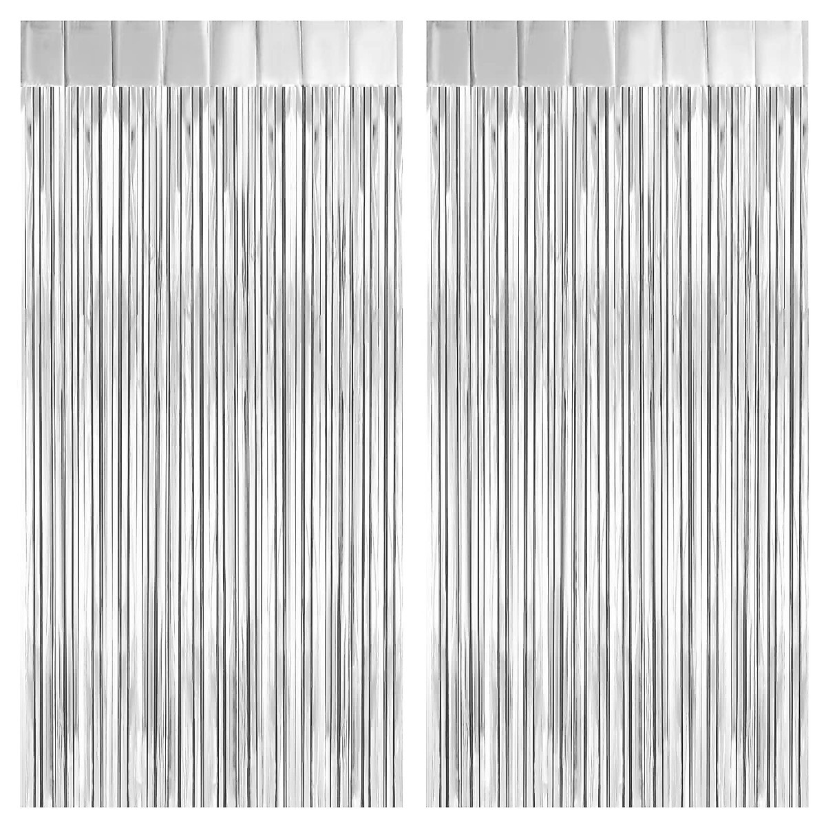 2 Pack Silver Foil Fringe Curtain Backdrop, 3.2Ft x 8.2Ft Metallic Tinsel Foil Fringe Streamer Curtains for Party Photo Booth Props Bachelorette Birthday Bridal Shower Christmas Decorations