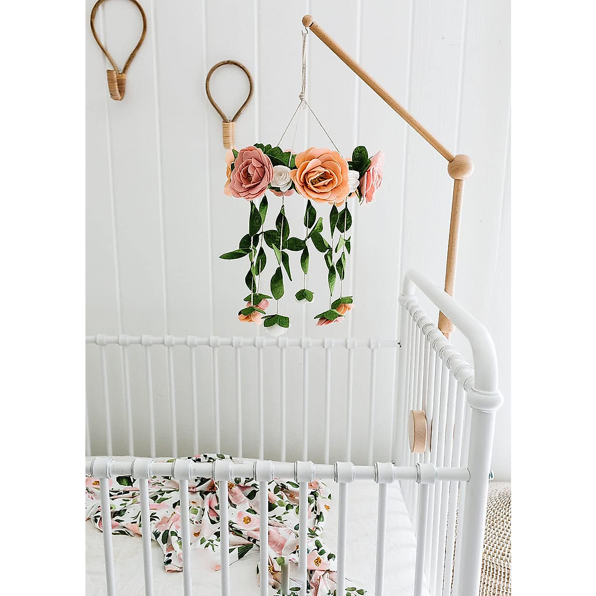 Sorrel + Fern Rose Flower Baby Crib Mobile (Felt Rose) - Baby Shower Gift Nursery Decorations - Handmade Floral Decor - for Girls