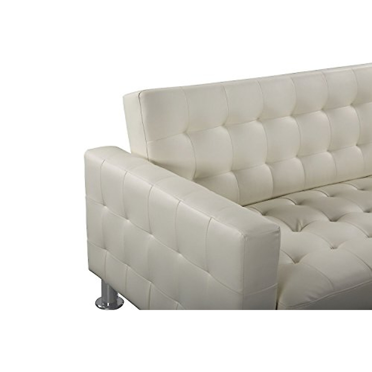 Velago ATTALENS White Modern Convertible Sectional Sofa | Leather Sleeper Queen Size | Reversible Chaise Lounge | Contemporary Living Room Furniture, 116"