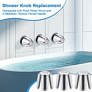 Metal 3 Piece Shower Knob Replacement, Compatible with Price Pfister Verve and Bathtub/Shower Faucet Handle, Include Hot and Cold/Diverter Shower Knob, Height 2.35 in Width 2.35 in (Polished Chrome)