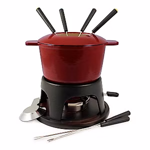 Swissmar F66705 Sierra 1.6-Quart Cast Iron Meat Fondue Set, 11-Piece, Cherry Red
