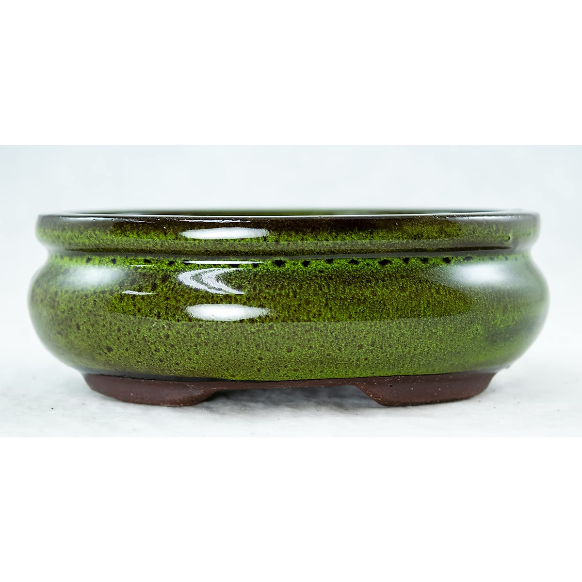 Calibonsai Oval Mame Shohin Bonsai / Cactus & Succulent Pot + Mesh 6inchx 5inchx 2inch - Moss Green Stain Glazed