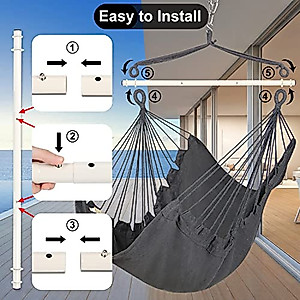 Y- STOP Hammock Chair Hanging Rope Swing, Max 500 Lbs, Hanging Chair with Pocket, Removable Steel Spreader Bar with Anti-Slip Rings, Quality Cotton Weave for Comfort, Durability, Dark Grey