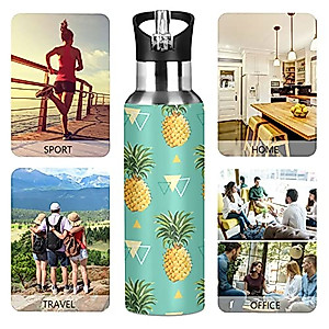 Sports Water Bottle - BPA Free Leakproof Vacuum Pineapple and Triangle Pattern Insulated Stainless Steel Water Jug, Thermo Bottle with Straw Lid for Gym, Kitchen, Working, Outdoor Sport