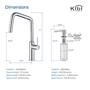 KIBI Macon Single Handle Pull Down Faucet for Kitchen Sink with Soap Dispenser | Solid Brass High Arc Faucet Spout | 360 Degree Swivel Kitchen Faucet with Pull Down Sprayer | Chrome Finish (KKF2007)