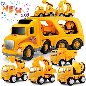 Nicmore Construction Truck Toddler Toys Car: Toys for 2 3 4 Year Old Boy 5 in 1 Carrier Toys for Kids Age 2-3 2-4 3-5 | 18 Months 2 Year Old Boy Christmas Birthday Gifts