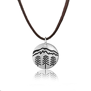 MUZHE Mountain Necklace for Women Snowy Mountain Necklace Hiking Mountain Peak Necklace for Nature Outdoor Lovers, Skiers, Hikers(Leather rope)