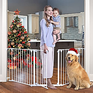 Tokkidas 24.4”-80” Auto Close Baby Gate, Extra Wide Dog Gate with One Hand Operation, Hardware Mount, Foldable 3 Steel Panels Angle, Deluxe Walk Thru Pet Gate for Stairs, Doorways, Kitchen, 29” Height