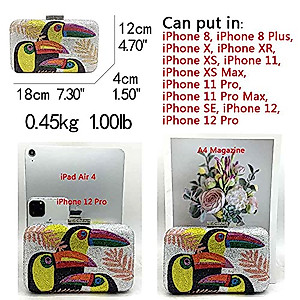 Boutique De FGG Toucan Bird Purple Crystal Clutch Purses for Women Evening Handbags Party Rhinestone Clutch Bag, Small